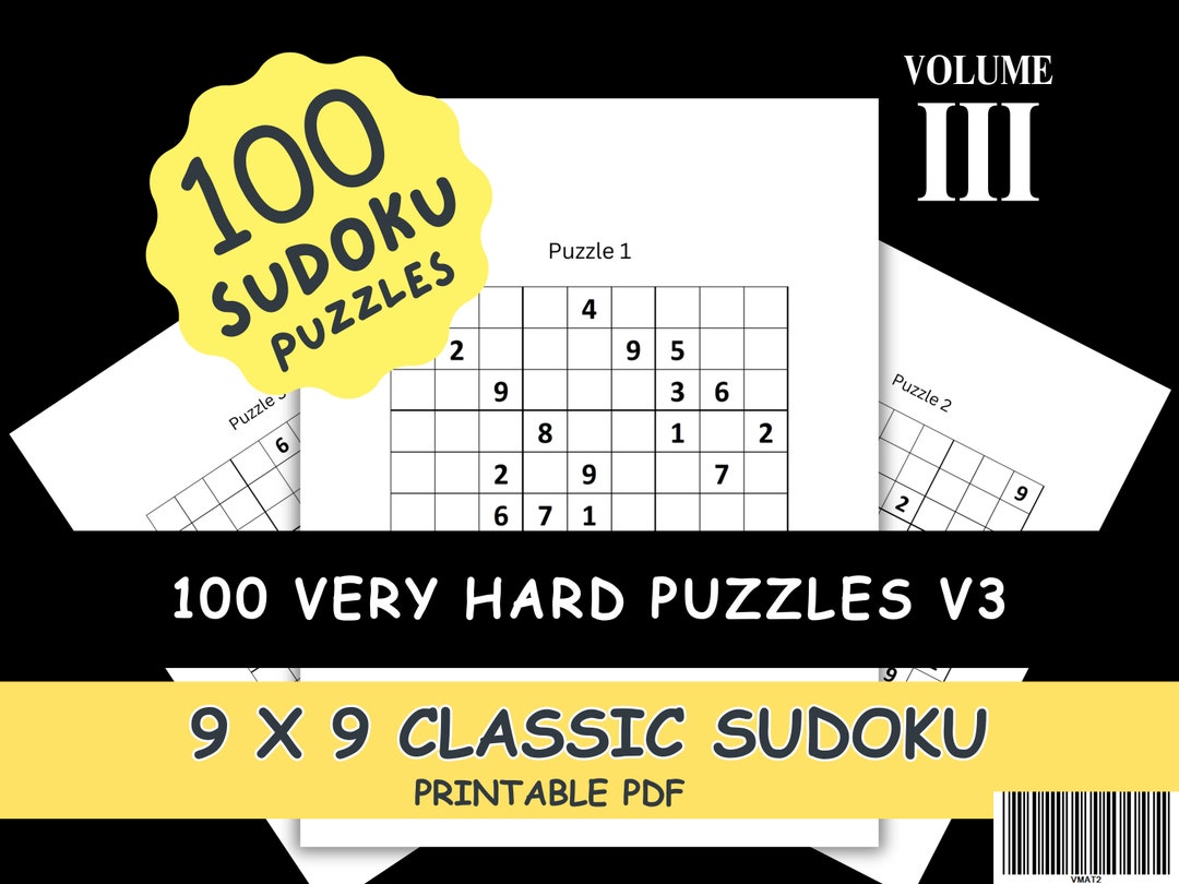 Classic Sudoku Puzzles V3 Printable 100 Puzzles PDF Very Hard 9X9 ...