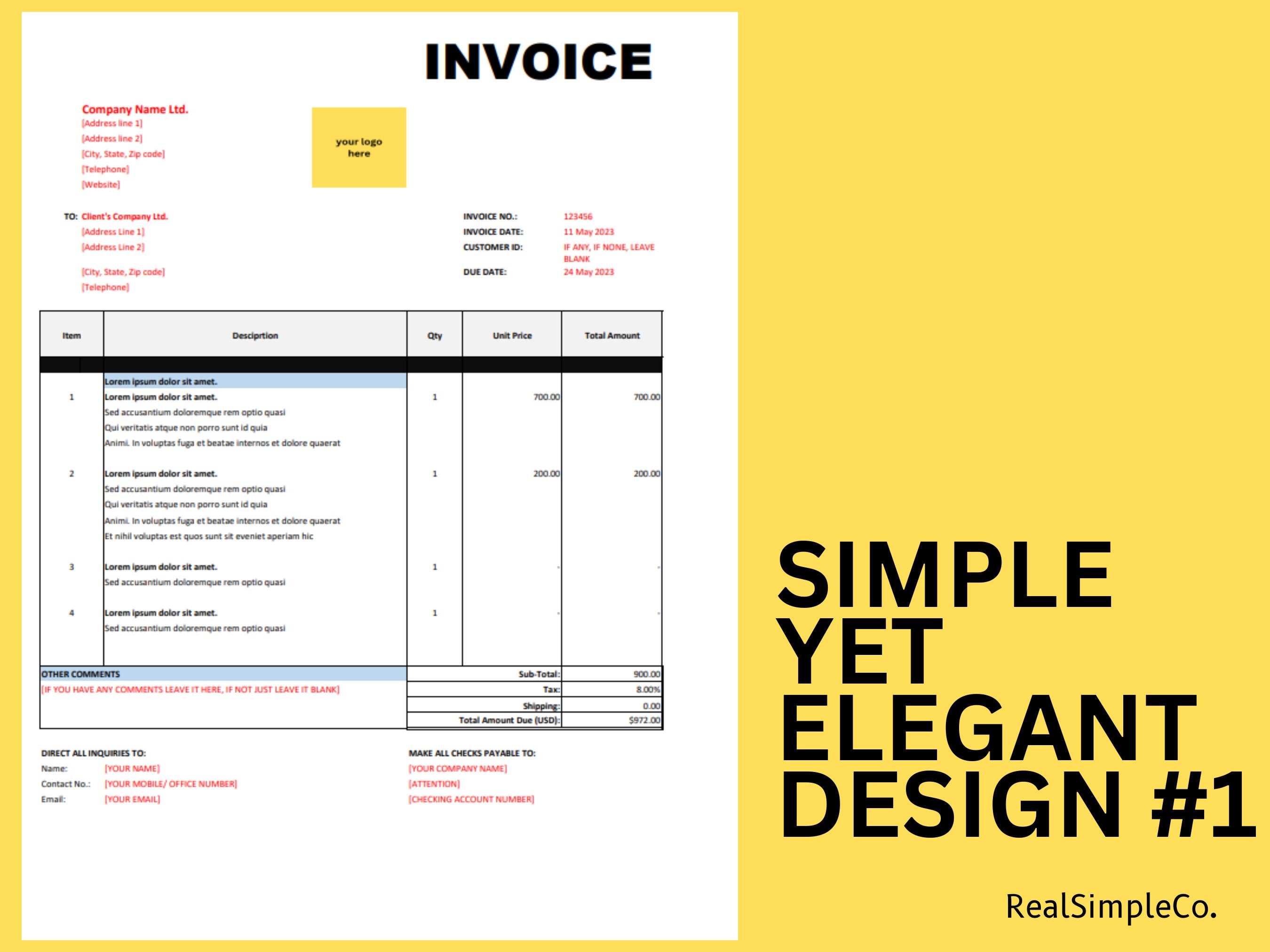 Proforma Invoice Template: Professional Services (excel, Google Sheets ...