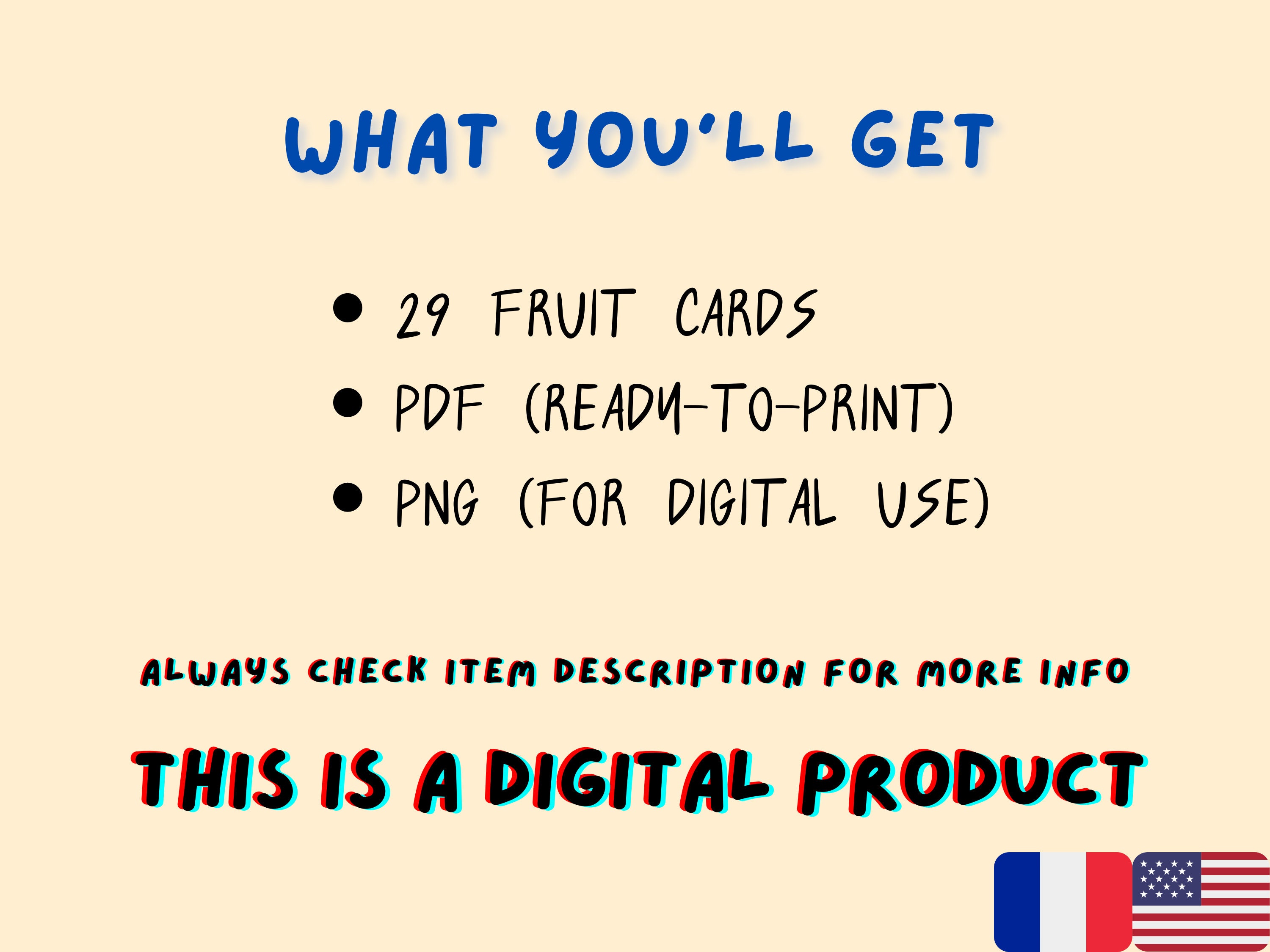 Fruits Flash Cards in French & English Bilingual | 29 Montessori Cards ...