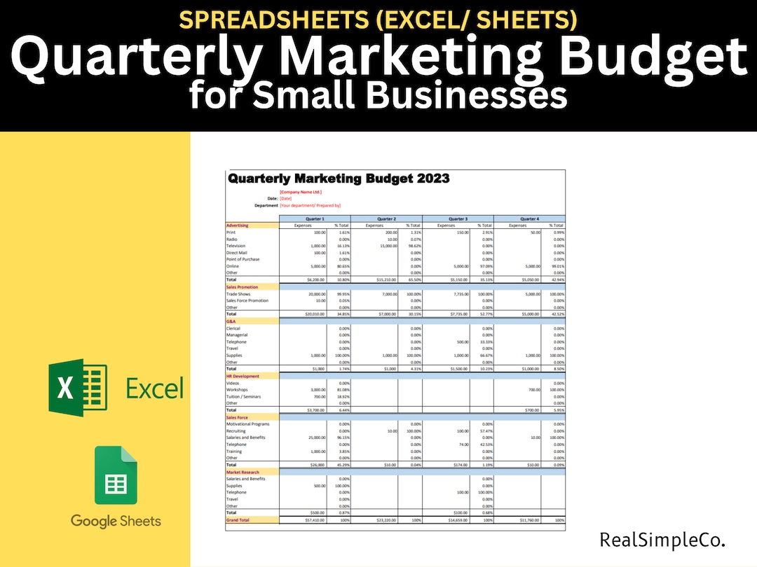Quarterly Marketing Budget Planner Template: MS Excel & Google Sheets ...