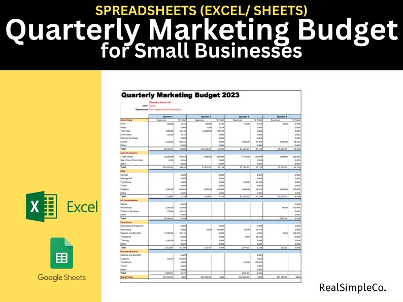 Quarterly Marketing Budget Planner Template: MS Excel & Google Sheets ...