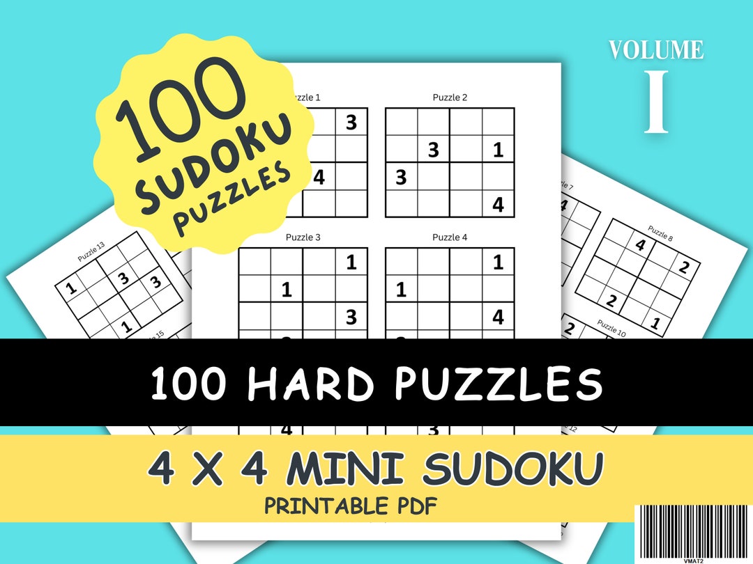 Mini Sudoku Puzzles V1 Printable | 100 Puzzles PDF Hard 4X4 Classic ...