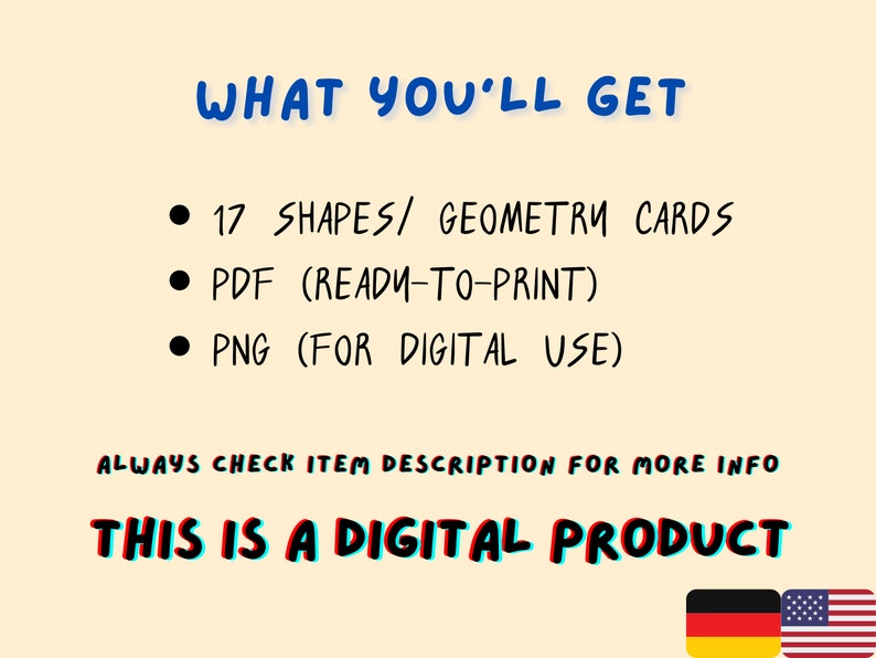 Shapes Flash Cards in German & English Bilingual | 17 Montessori Cards ...