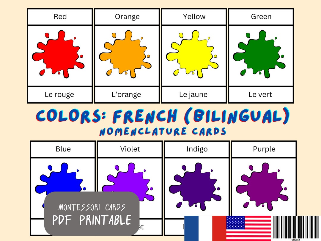 Colors Flash Cards in French & English Bilingual Beginner | 20 ...