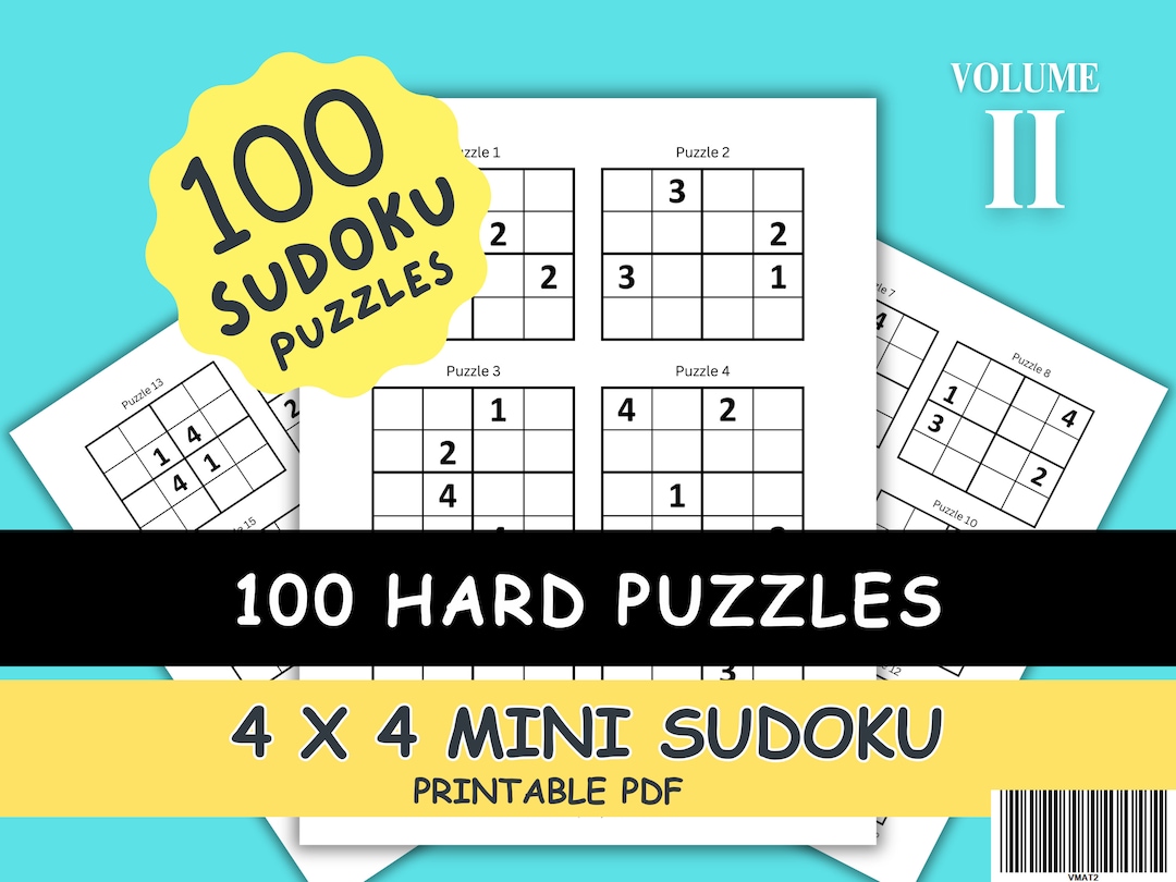 Mini Sudoku Puzzles V2 Printable | 100 Puzzles PDF Hard 4X4 Classic ...