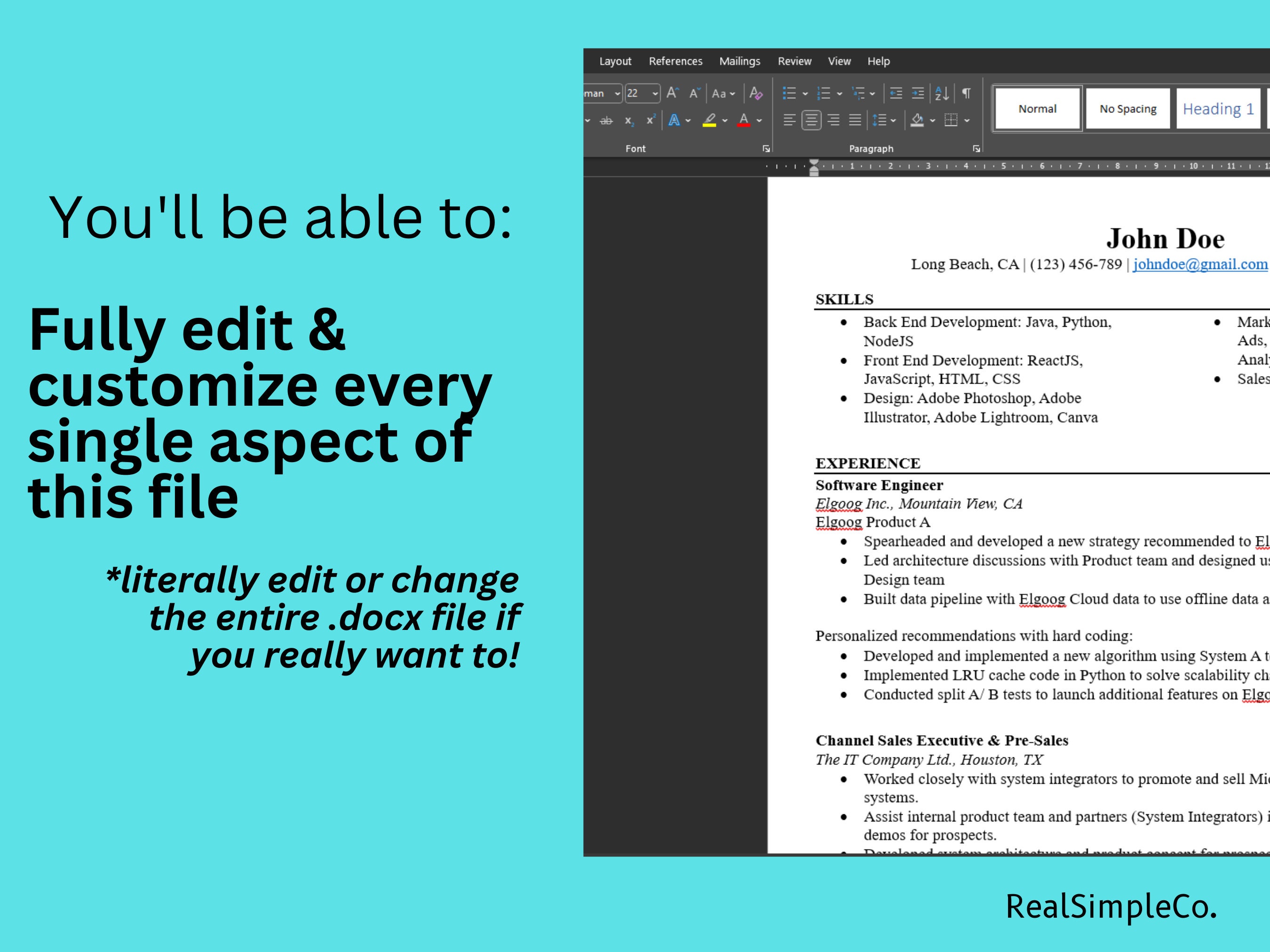 ATS Resume for Software Engineers | ATS Resume Template Microsoft Word ...
