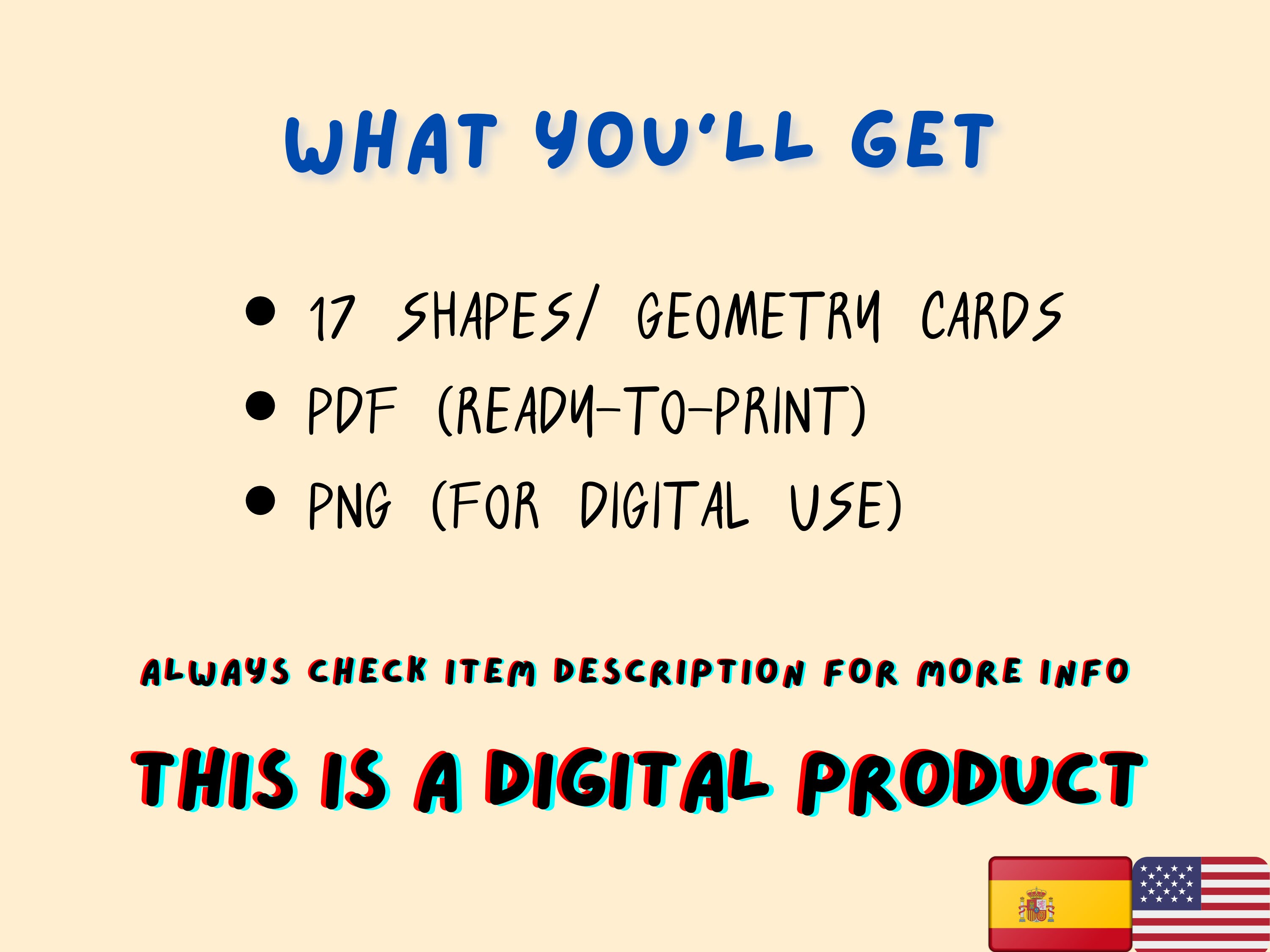 Shapes Flash Cards in Spanish & English Bilingual | 17 Montessori Cards ...