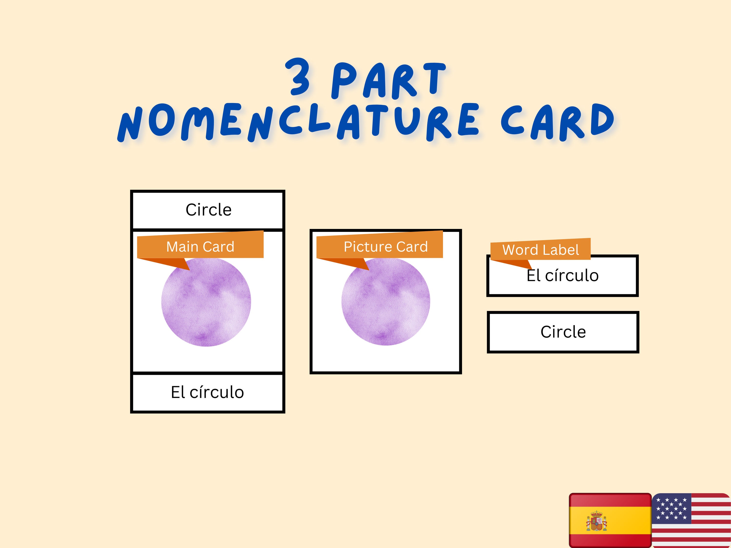 Shapes Flash Cards in Spanish & English Bilingual | 17 Montessori Cards ...