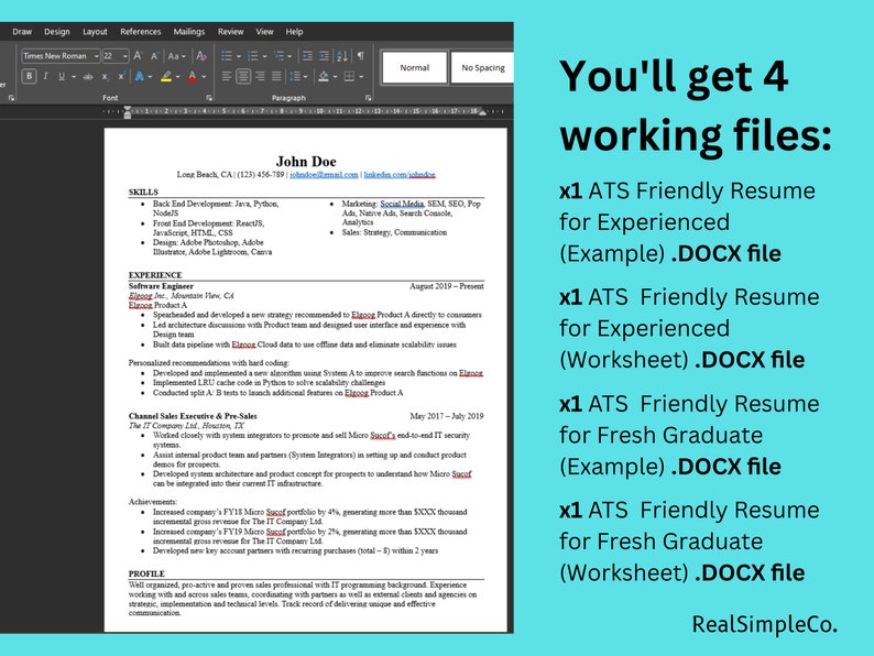 ATS Resume for Software Engineers | ATS Resume Template Microsoft Word ...