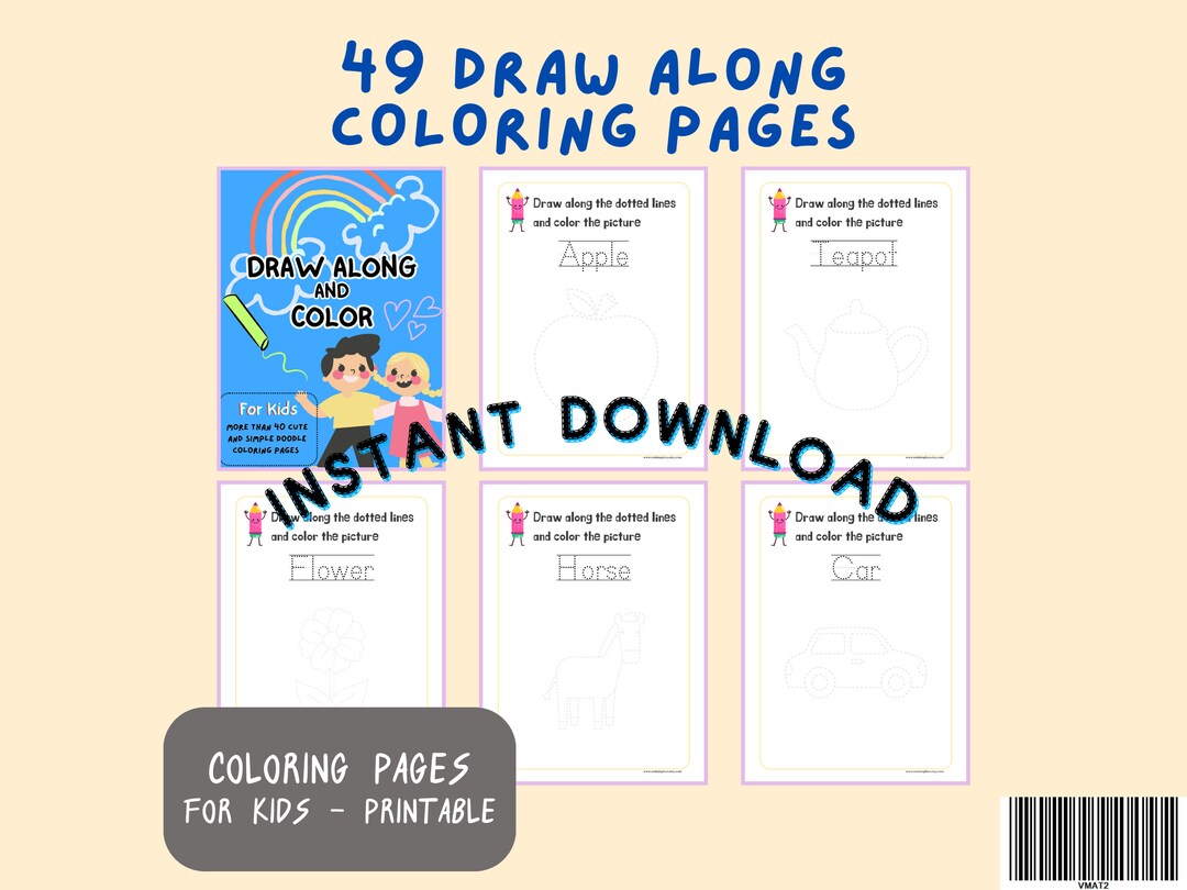 49 Easy Draw Along & Coloring Pages for Kids, Toddlers, Preschoolers ...