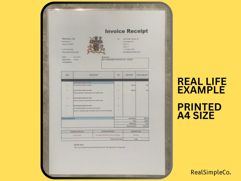 Invoice Receipt Template for Professional Services | Receipt Template ...