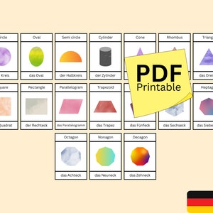 Shapes Flash Cards in German & English Bilingual | 17 Montessori Cards ...