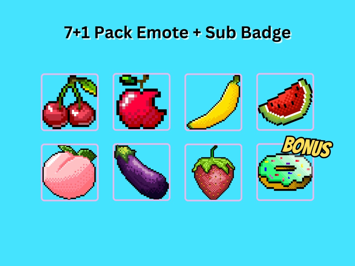 7 Fruits in Retro Pixel Art | Twitch Emotes Pack and Sub Badges | Pixel ...