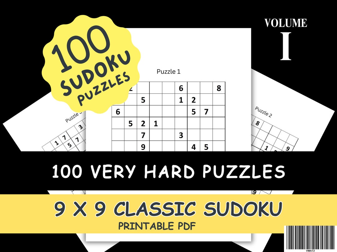 Classic Sudoku Puzzles V1 Printable | 100 Puzzles PDF Very Hard 9X9 ...