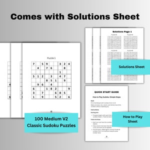 Classic Sudoku Puzzles V2 Printable | 100 Puzzles PDF Medium 9X9 ...