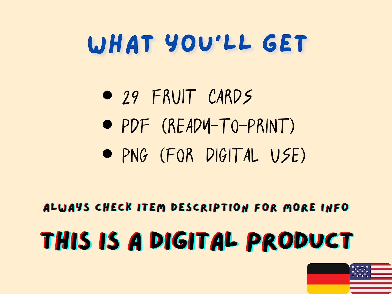 Fruits Flash Cards in German & English Bilingual | 29 Montessori Cards ...