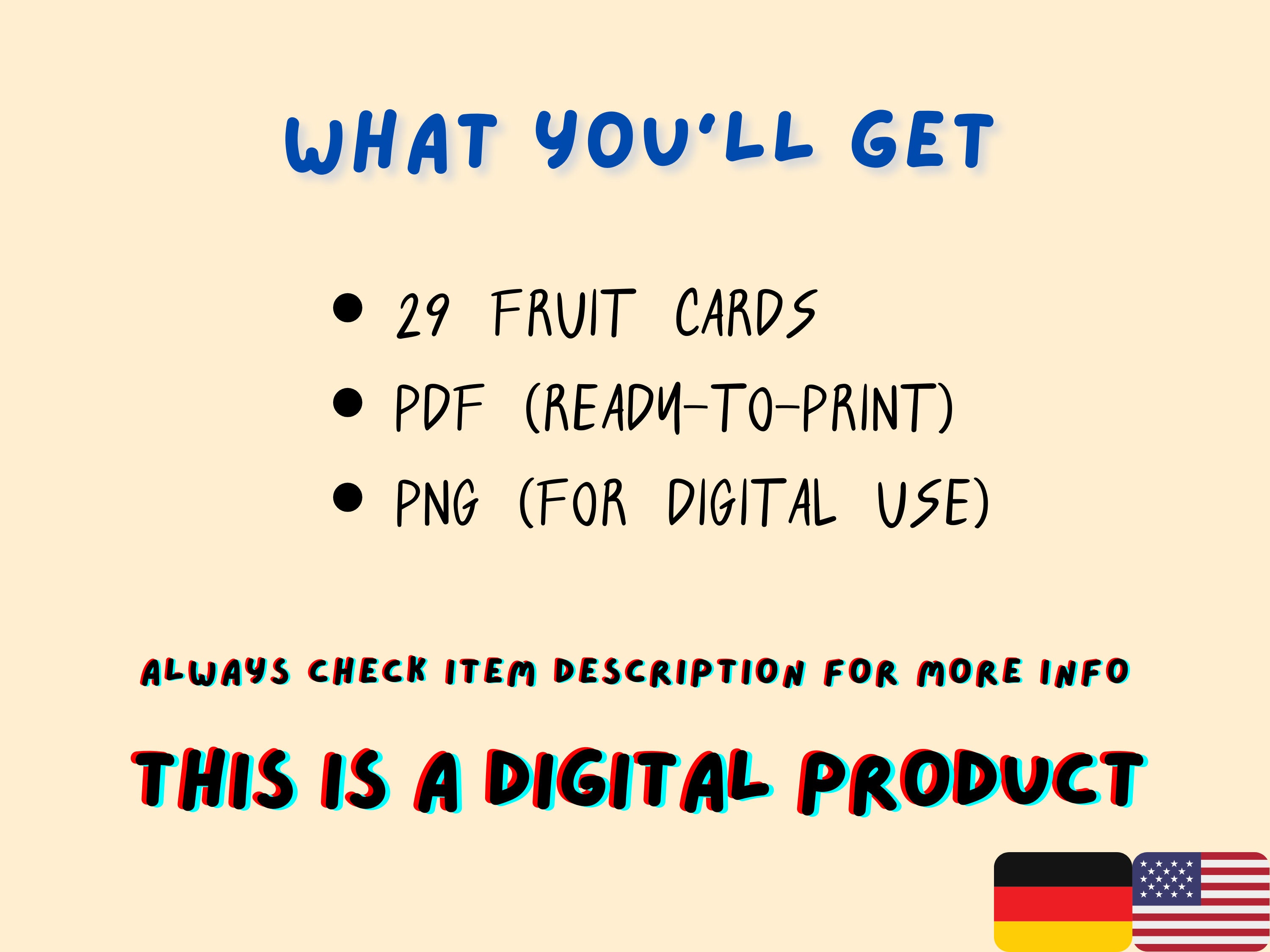 Fruits Flash Cards in German & English Bilingual | 29 Montessori Cards ...