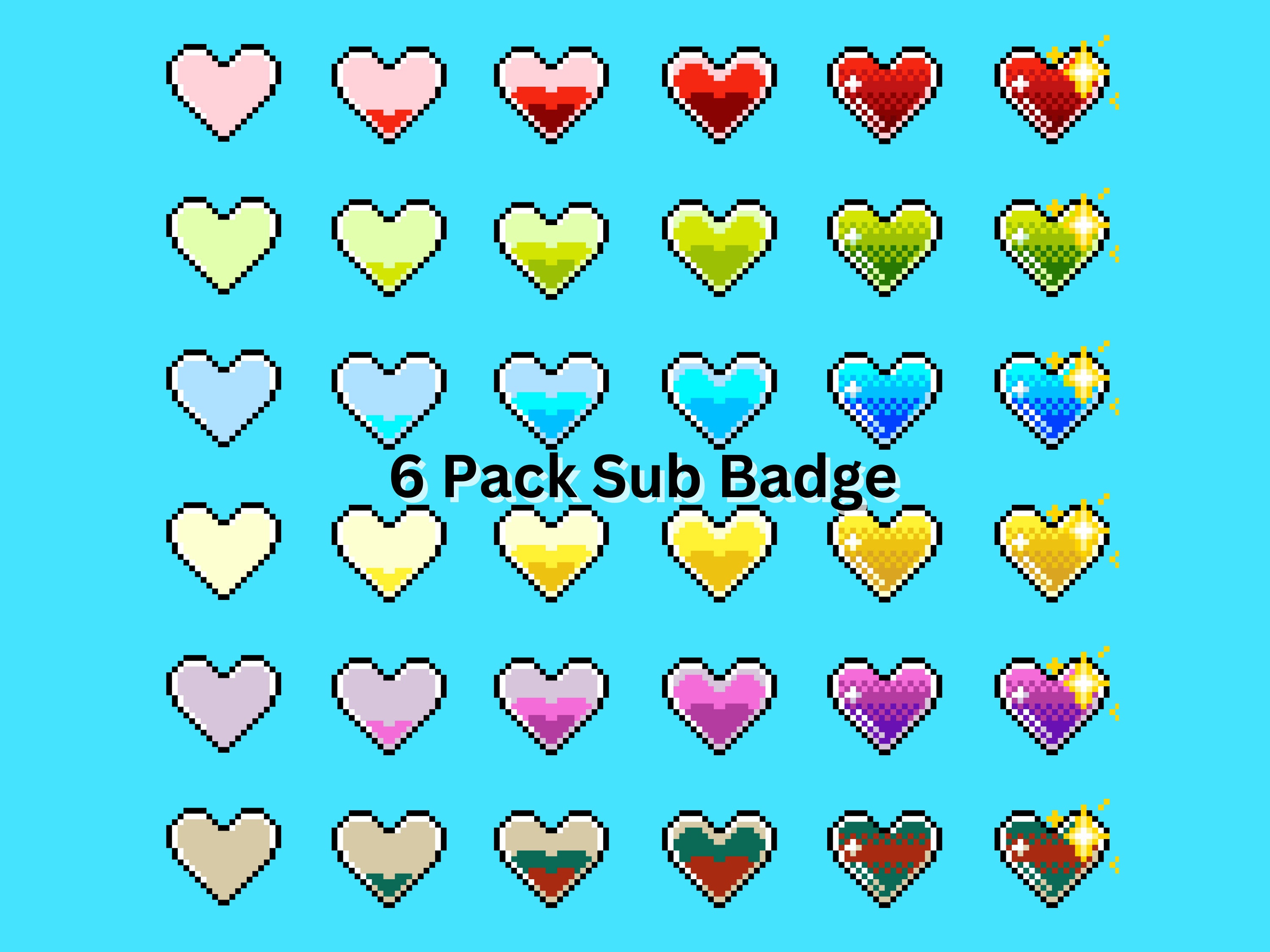 6x Heart Badges in Retro 8-bit Pixel Art Twitch Sub Badges - Etsy