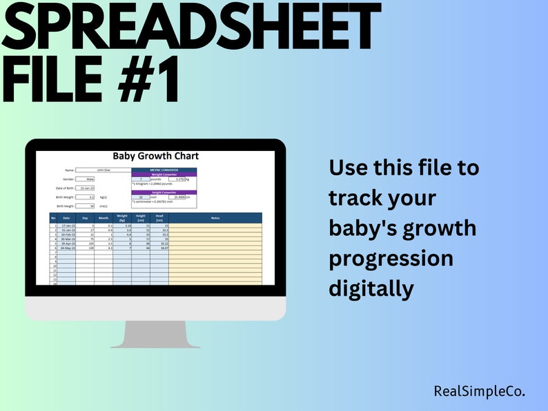 Baby Growth Chart Log Spreadsheet Printable Template | Track Your Baby ...