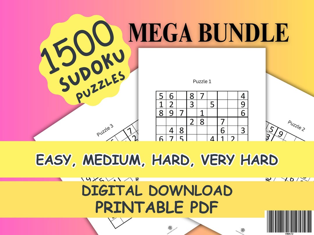 1500 Sudoku Puzzles MEGA Bundle: Easy to Very Hard (printable PDF) - Etsy