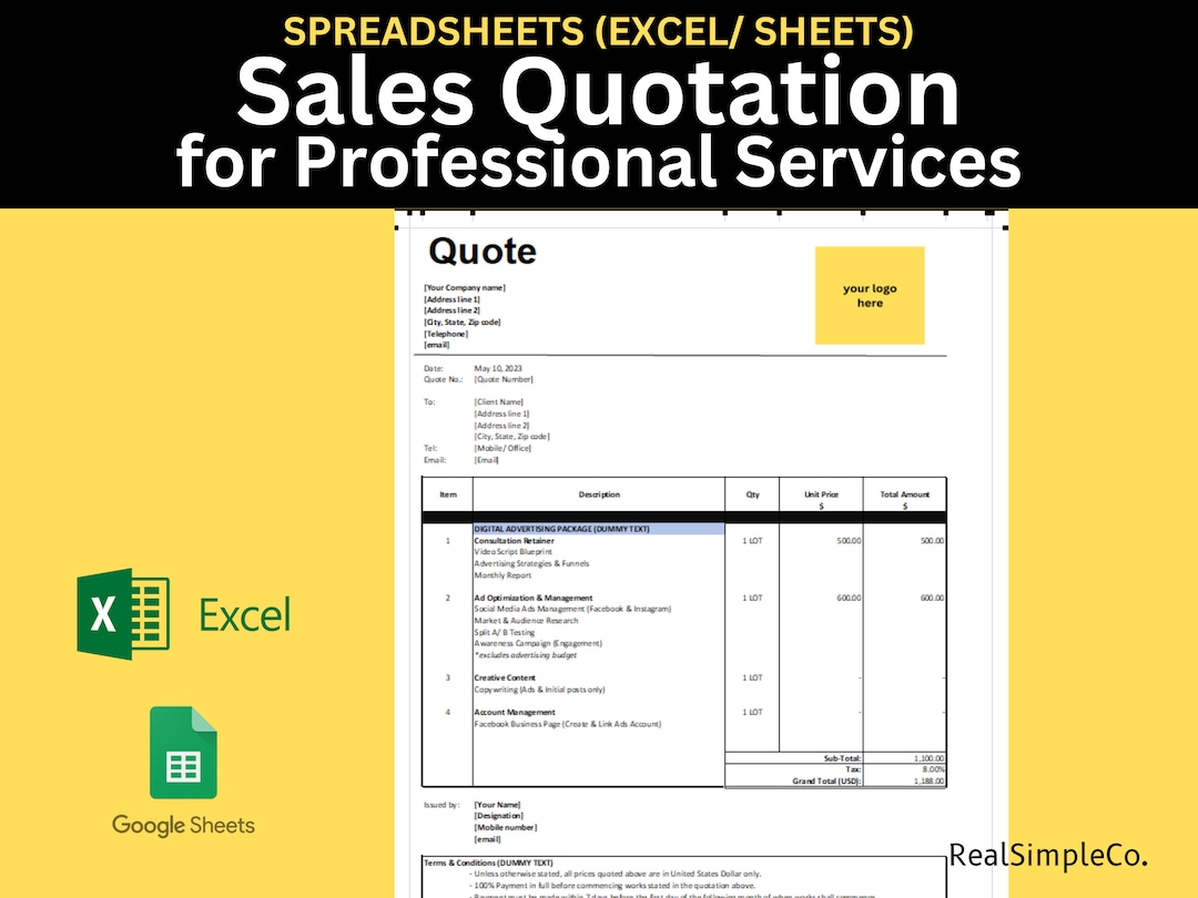 Sales Quote for Professional Services Excel Template | Request for ...