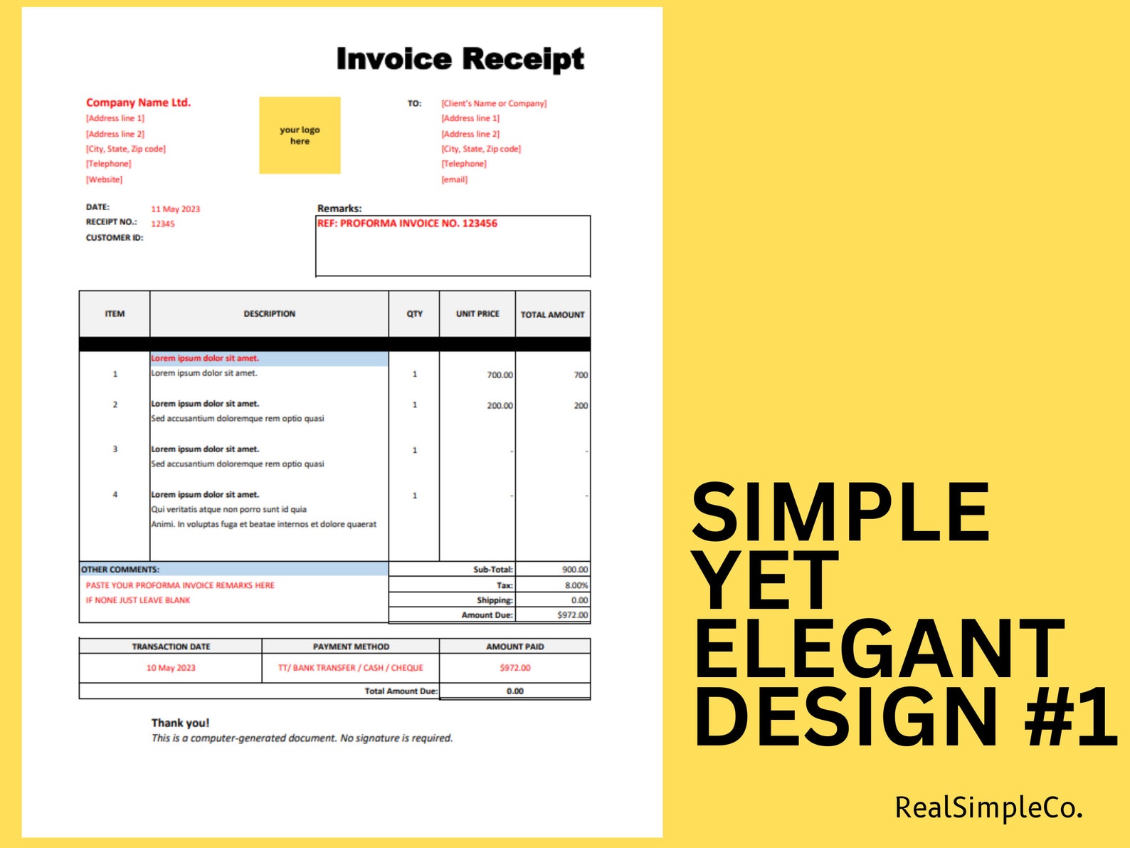 Invoice Receipt Template for Professional Services | Receipt Template ...