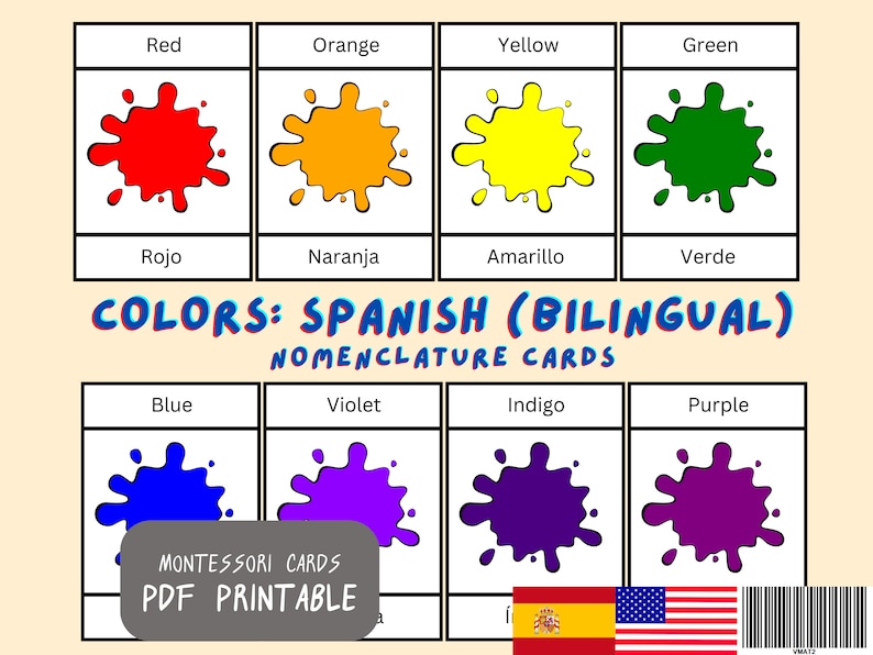 Colors Flash Cards in Spanish & English Bilingual Beginner | 20 ...