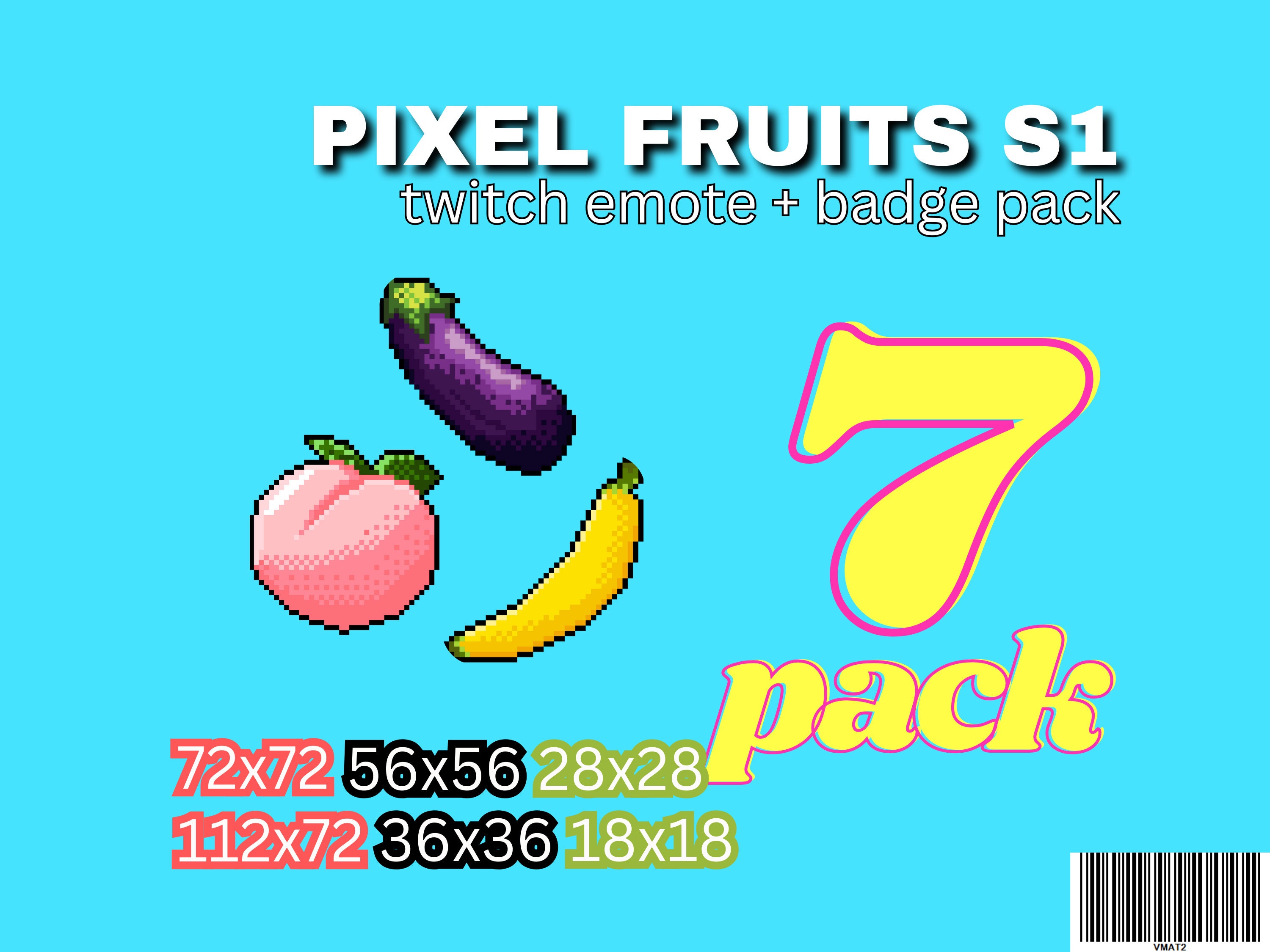 7 Fruits in Retro Pixel Art | Twitch Emotes Pack and Sub Badges | Pixel ...