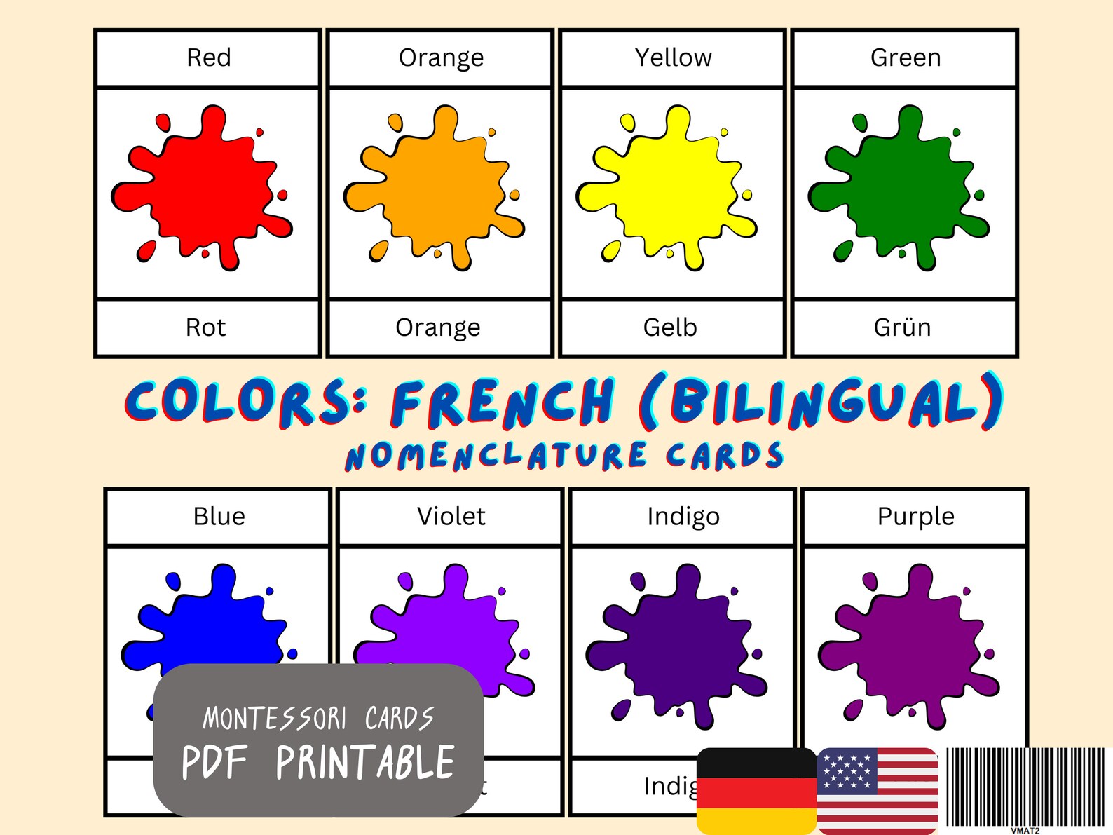 Colors Flash Cards in German & English Bilingual Beginner | 20 ...