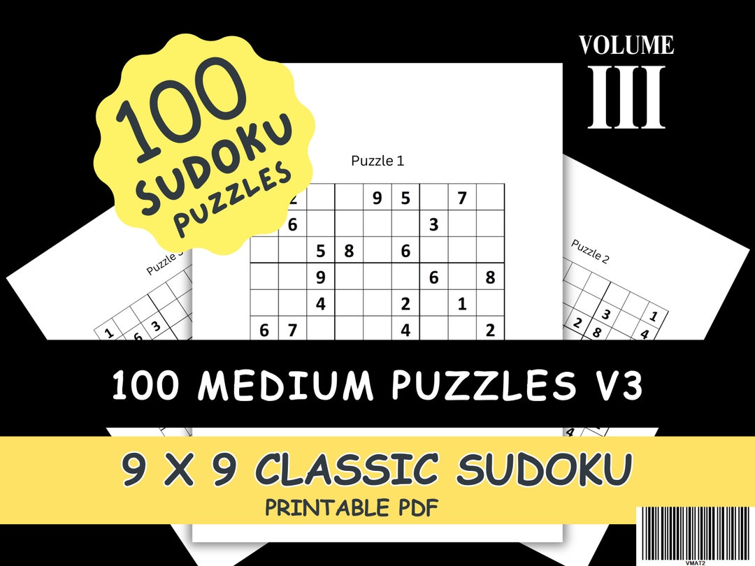 100 Medium Sudoku Puzzles: Classic 9x9 Grid (PDF Printable) - Etsy