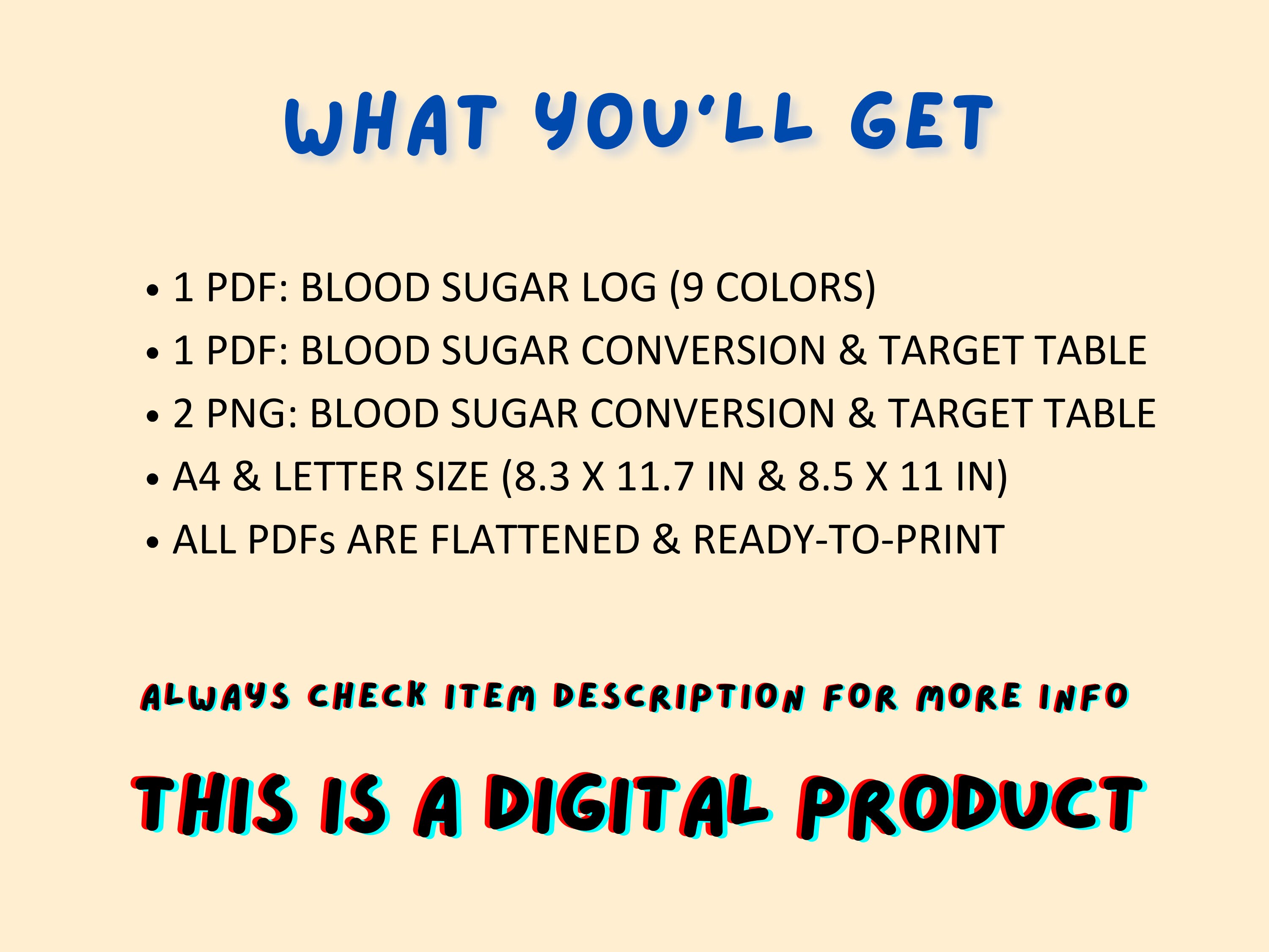 Blood Sugar Log Printable Bundle | Blood Glucose Conversion & Target ...