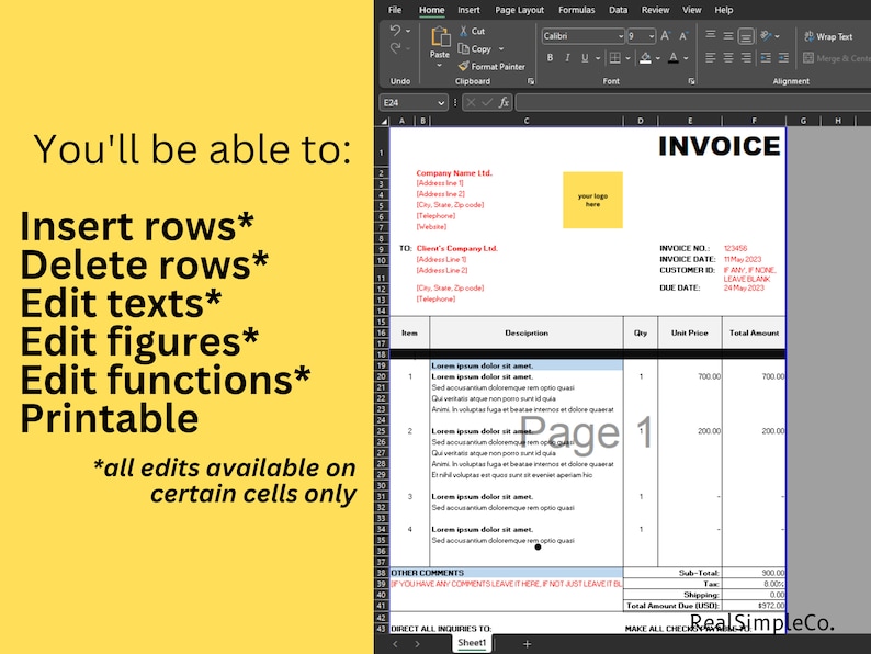 Proforma Invoice Template: Professional Services (excel, Google Sheets ...