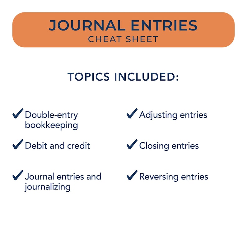 Accounting Cheat Sheet JOURNAL ENTRIES Student Accounting Study Guide Bookkeeping CPA Exam ...