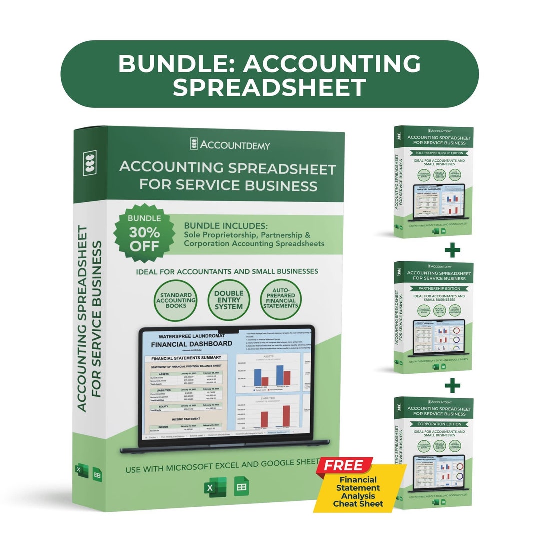 ACCOUNTING SPREADSHEET BUNDLE for Service Business Small Business ...