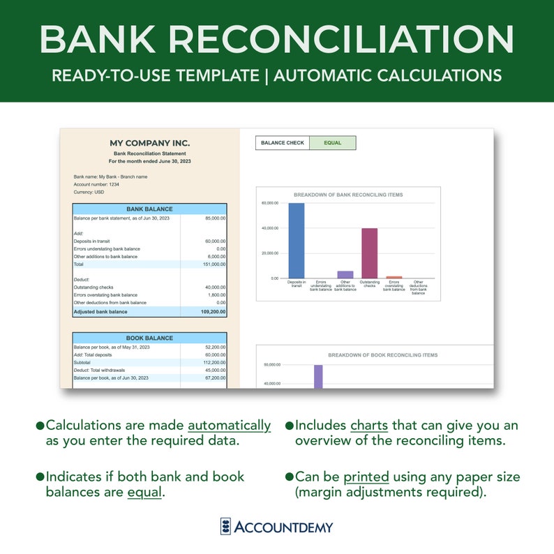 BANK RECONCILIATION (single-period) Accounting Spreadsheet for Small ...
