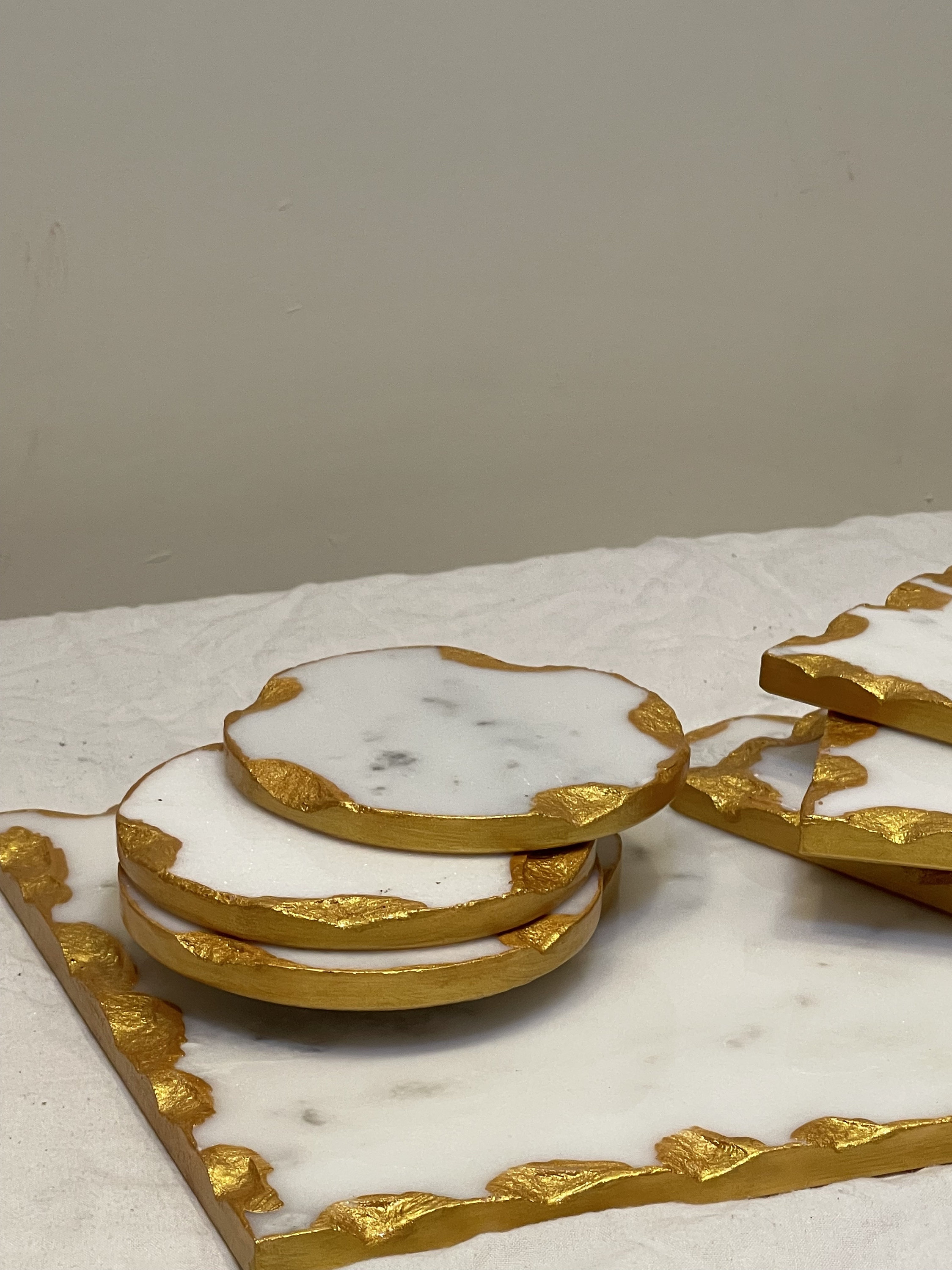 White Luxury Marble Coasters, Set of 4, Gold and Silver - Etsy