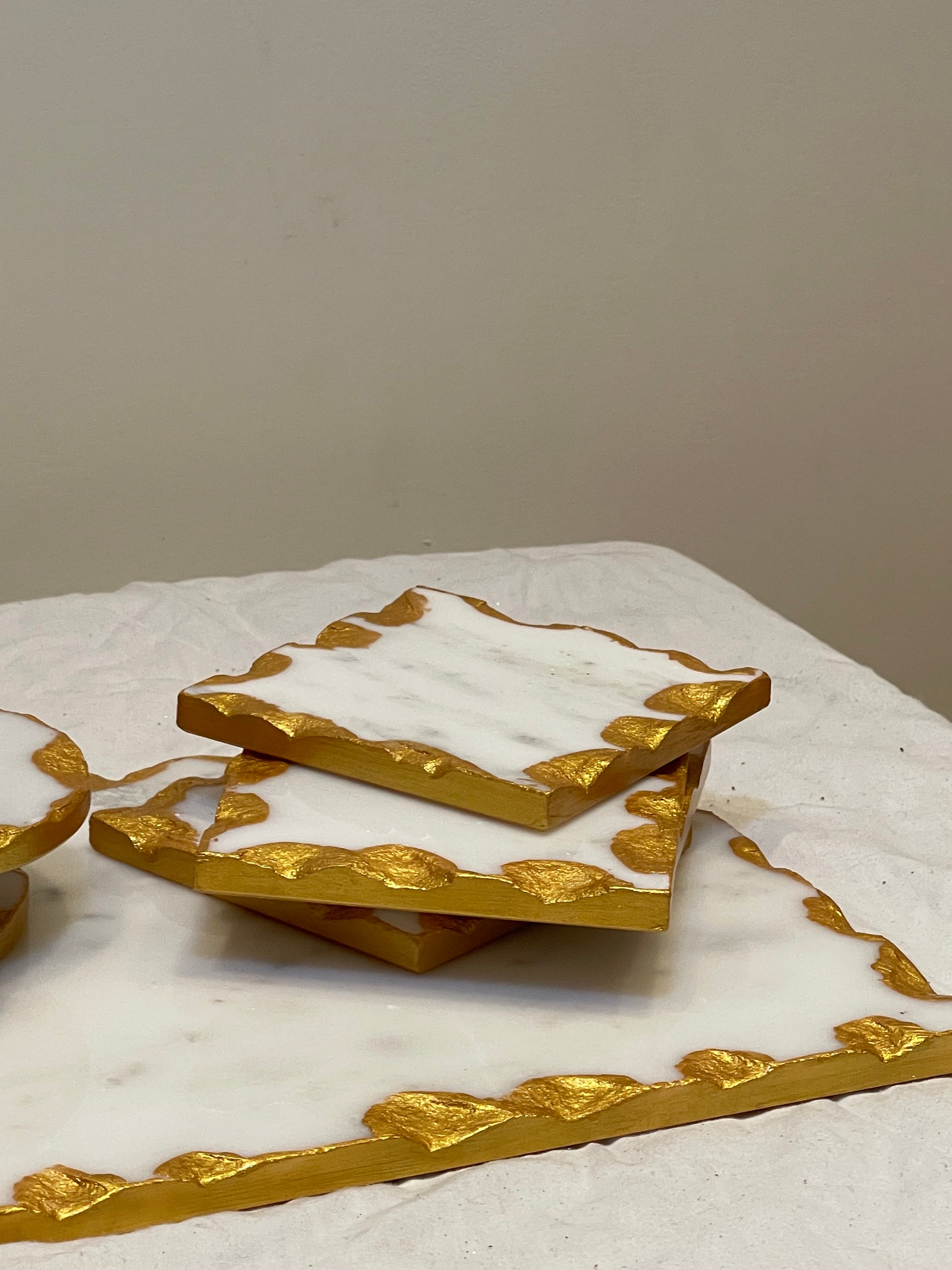 White Luxury Marble Coasters, Set of 4, Gold and Silver - Etsy