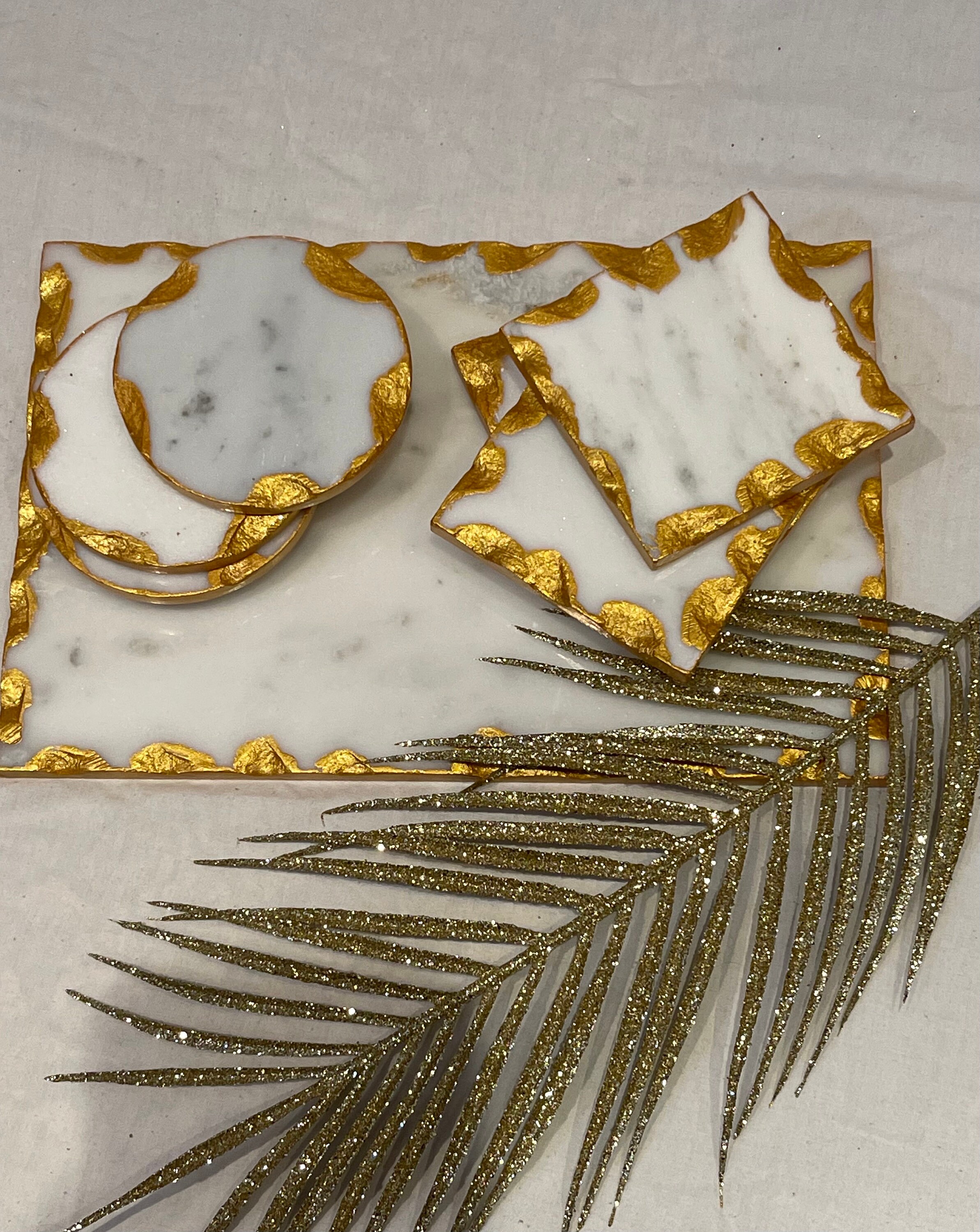 White Luxury Marble Coasters, Set of 4, Gold and Silver - Etsy