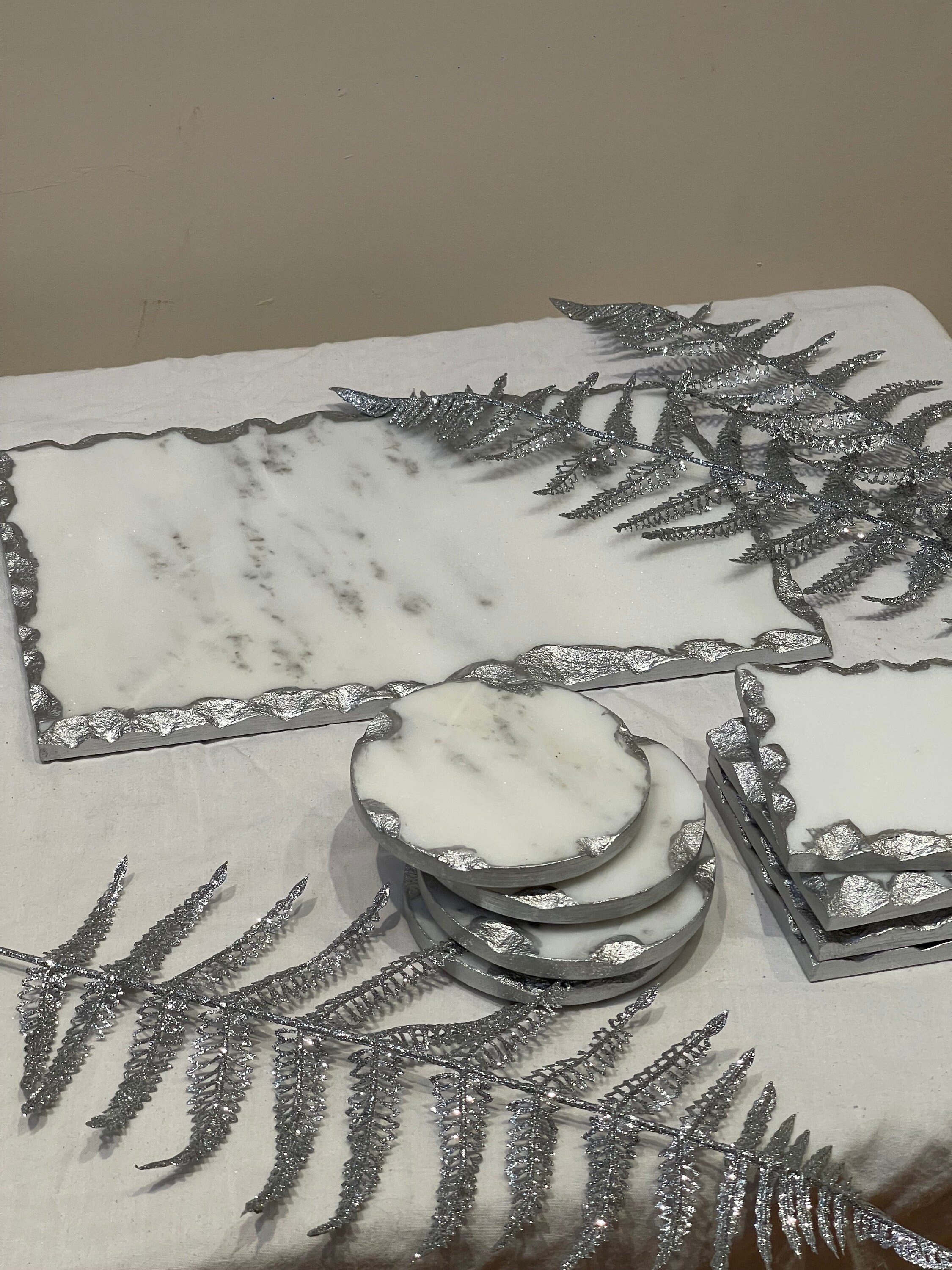 White Luxury Marble Coasters, Set of 4, Gold and Silver - Etsy