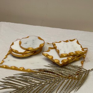 White Luxury Marble Coasters, Set of 4, Gold and Silver - Etsy