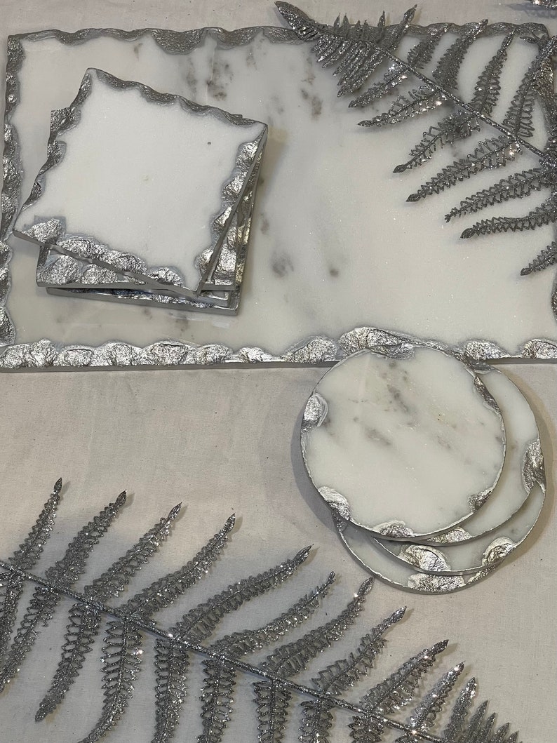 White Luxury Marble Coasters, Set of 4, Gold and Silver - Etsy