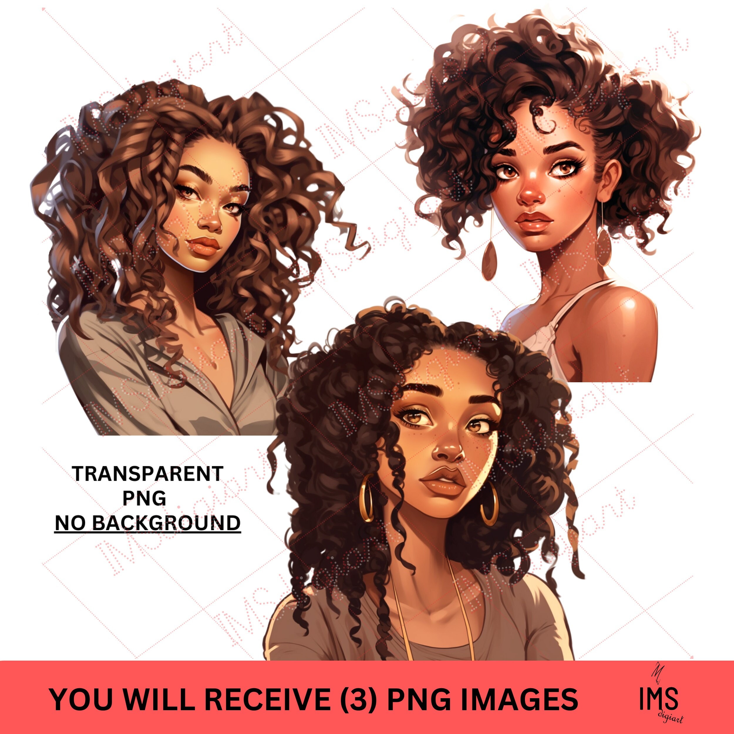 Curly Hair Woman Clipart | PNG File, Greeting Cards (digital Download ...