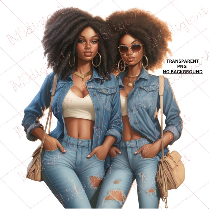 Denim Fashion Black Woman Clipart | African American PNG (digital ...