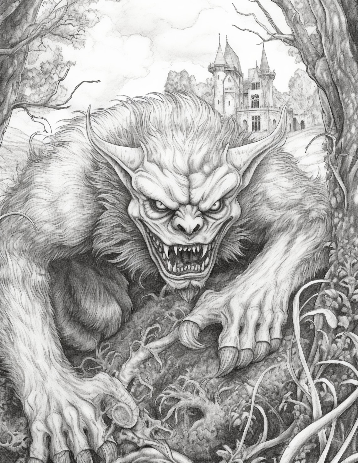 Cryptid Coloring Pages | Horror Adult Digital Coloring Book | Wendigo ...