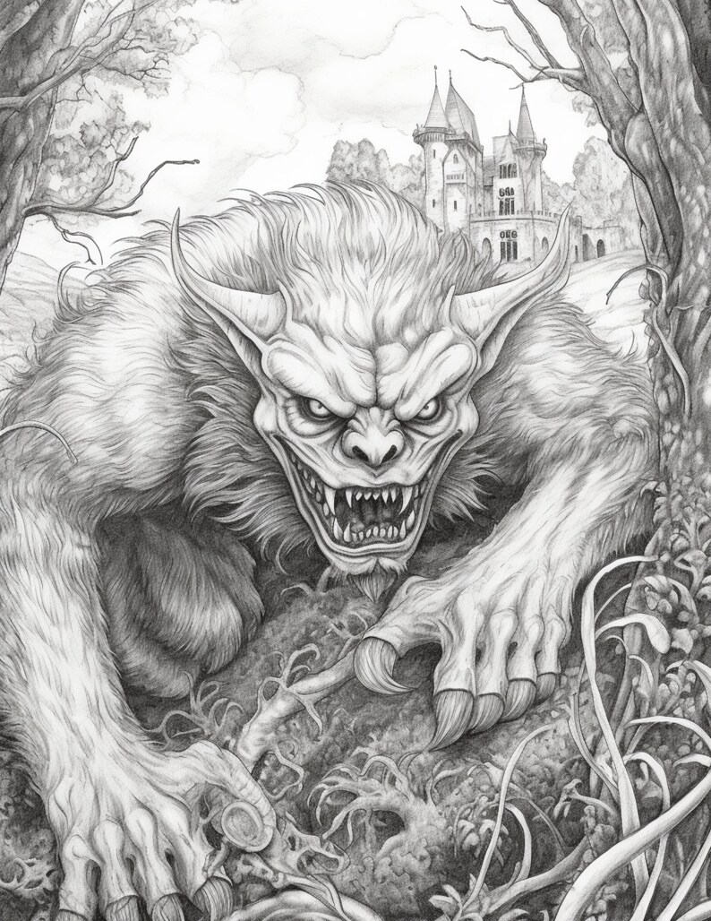 Cryptid Coloring Pages | Horror Adult Digital Coloring Book | Wendigo ...