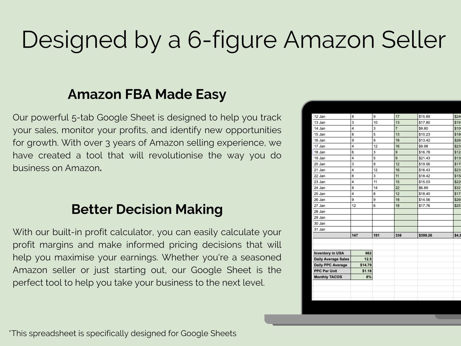 Amazon FBA Spreadsheet USA, FBA Template, Bookkeeping, Sales Tracker ...