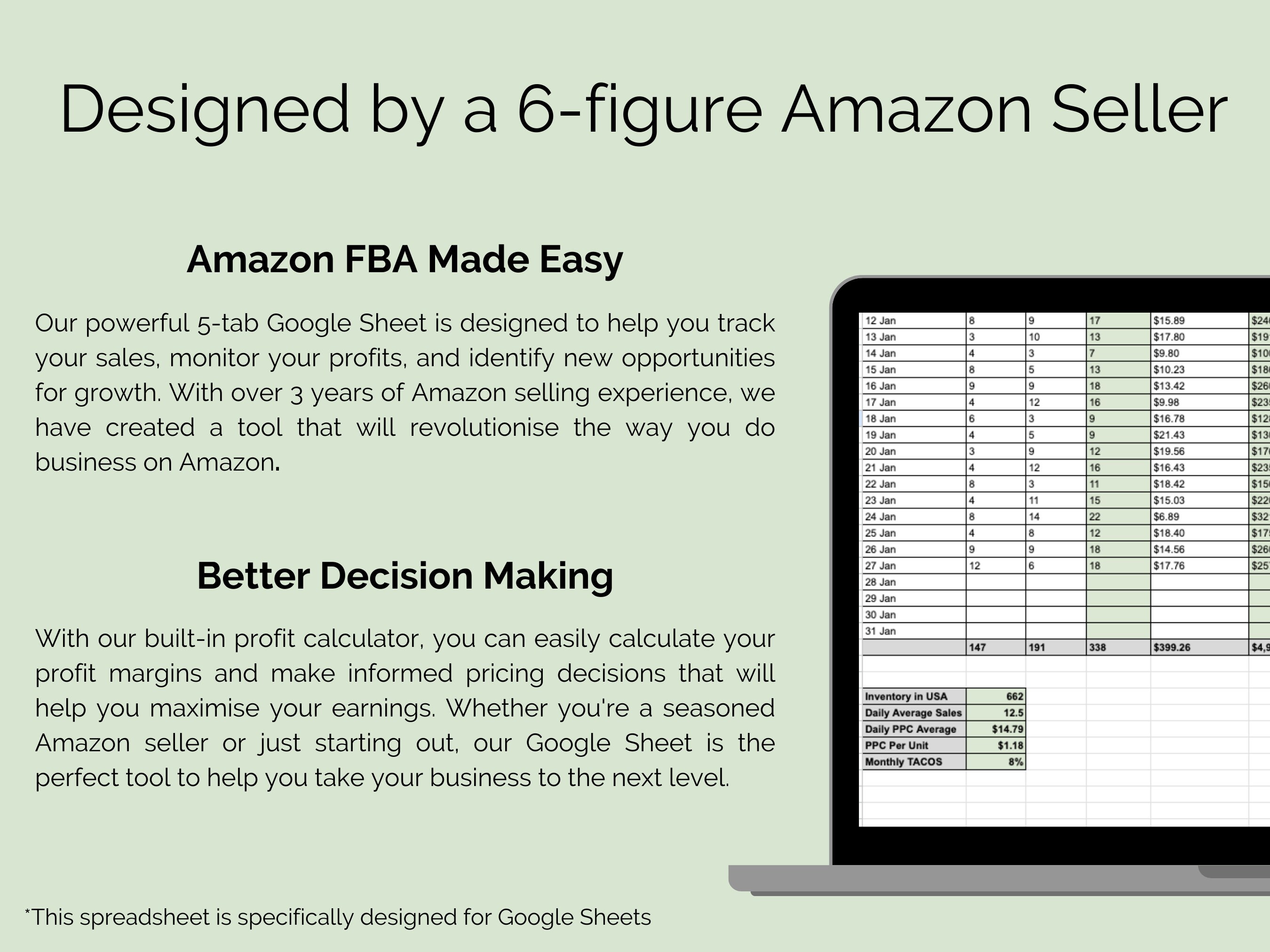 Amazon FBA Spreadsheet USA, FBA Template, Bookkeeping, Sales Tracker ...