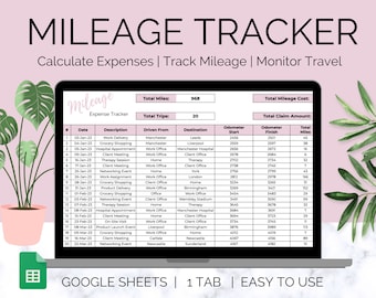 Mileage Expense Tracker, Mileage Log, Mileage Calculator, Mileage Tracker Spreadsheet, Mileage ...