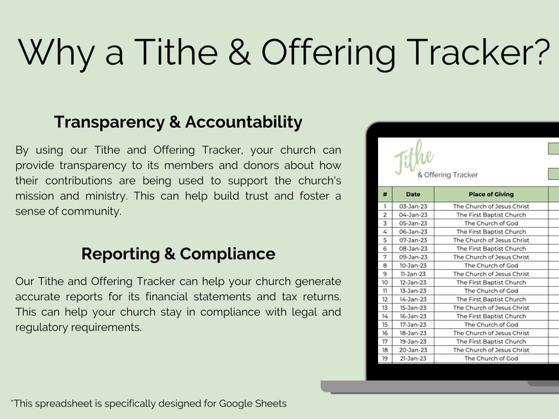 Tithe and Offering Tracker, Tithes Spreadsheet, Tithe Tracker, Church ...