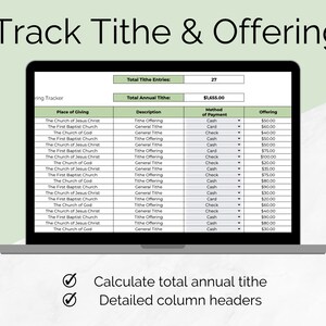 Tithe and Offering Tracker, Tithes Spreadsheet, Tithe Tracker, Church ...